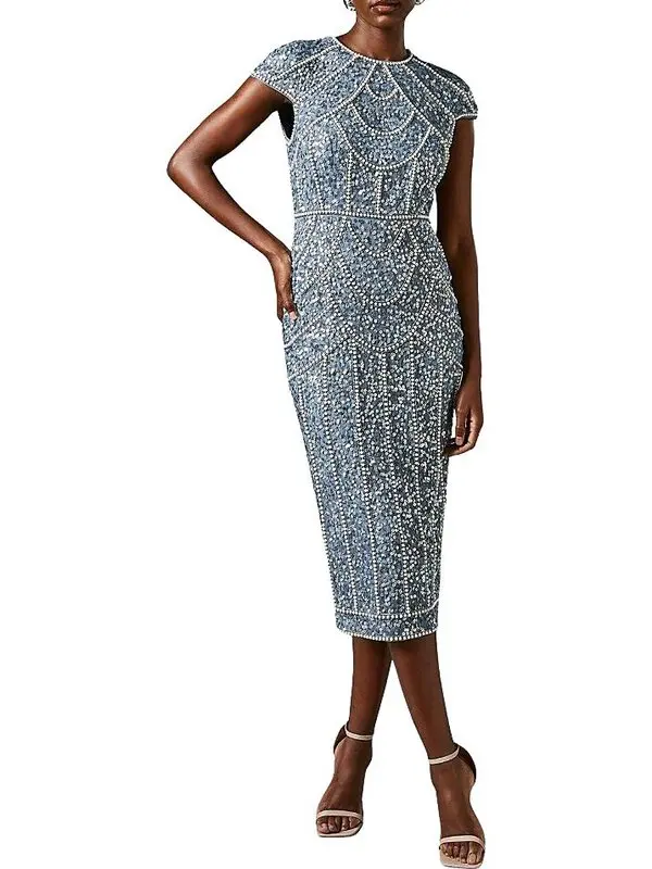Coast Embellished Pencil Dress - Dusty Blue
