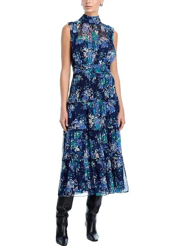 Derek Lam 10 Crosby Junia Floral Tapestry High Neck Dress - Navy/jade