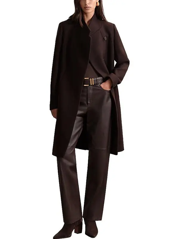 REISS Wool-blend Mid-length Coat - Chocolate