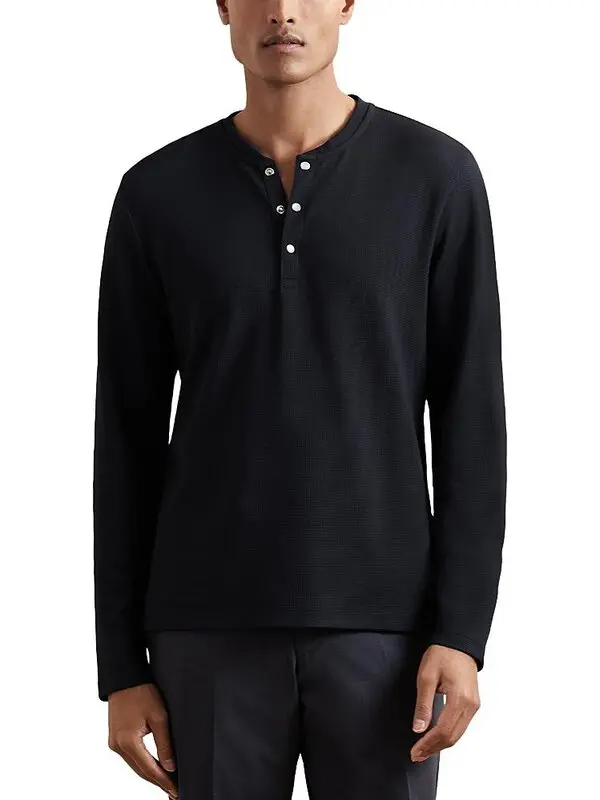 REISS Carmello Long Sleeved Texture Grandad Henley - Navy