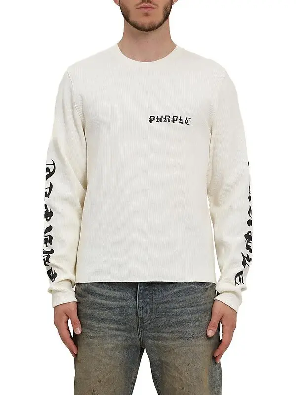 PURPLE BRAND Long Sleeve Waffle Knit Logo Tee - White