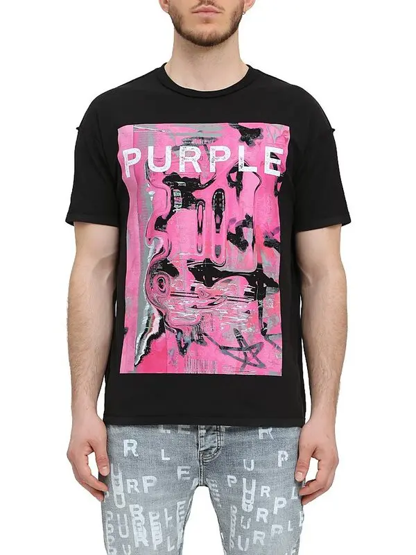 PURPLE BRAND Short Sleeve Textured Inside Out Graphic Tee - Black