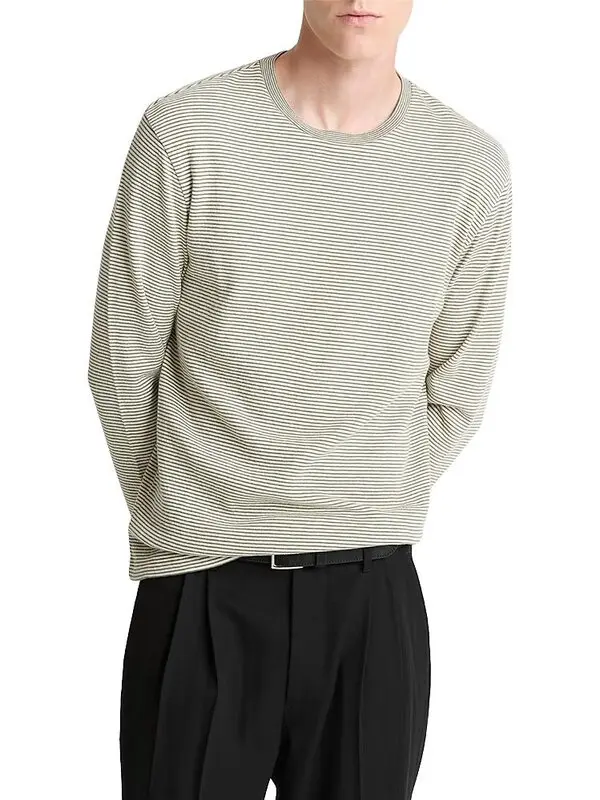 Vince Striped Double Knit Long Sleeved Crewneck Tee - Meadowlark