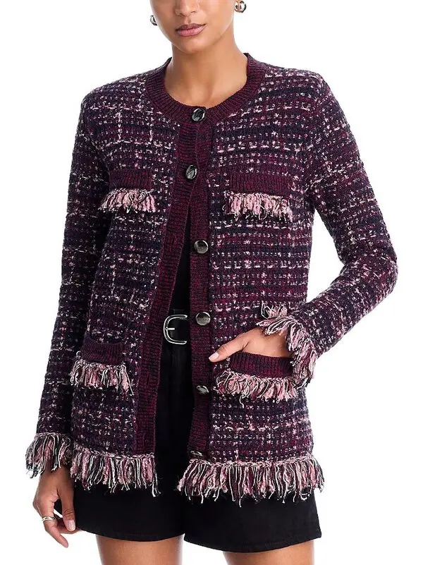 L'Agence Kastoria Fringe Trim Cardigan Sweater - Black/malbec/midnight
