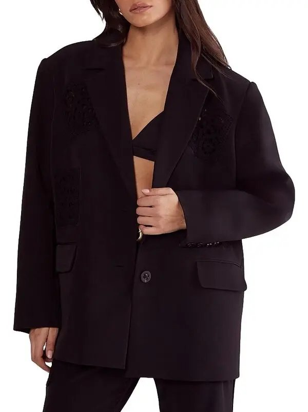 Nasty Gal Tailored Crochet Insert Oversized Blazer - Black