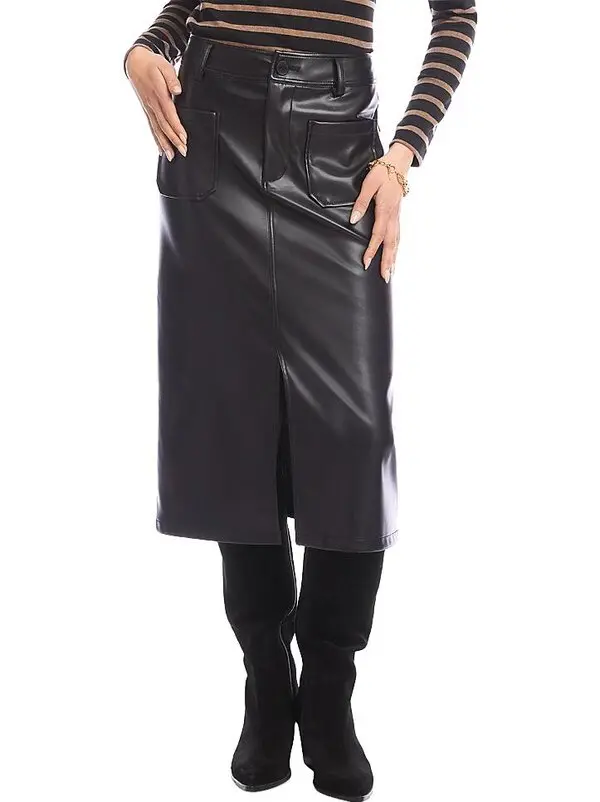 Karen Kane Faux Leather Midi Skirt - Black