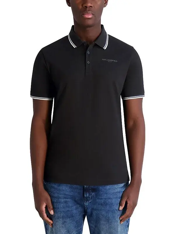 Karl Lagerfeld Paris Short Sleeve Striped Trim Polo Shirt - Black