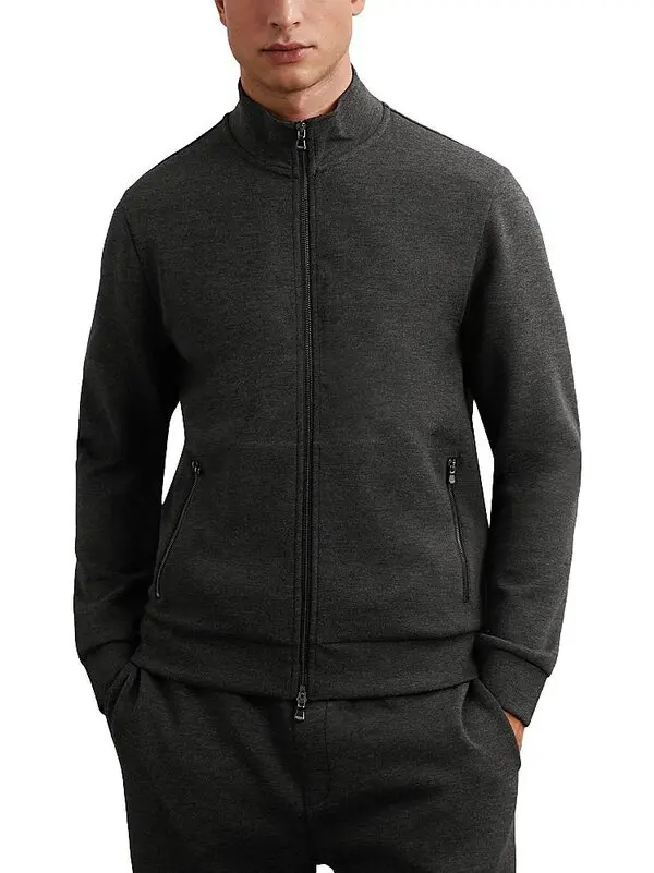 REISS Long Sleeved Zip Through Funnel Neck Jacket - Charcoal