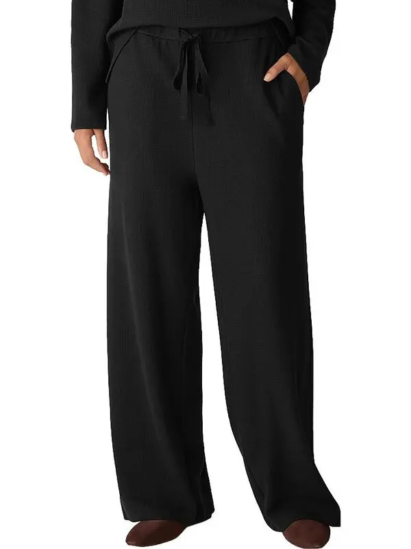 Eileen Fisher Waffle Double Knit Wide Ankle Pants - Black