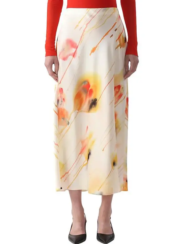 JASON WU Washed Satin Floral Slip Midi Skirt - Limoncello Multi