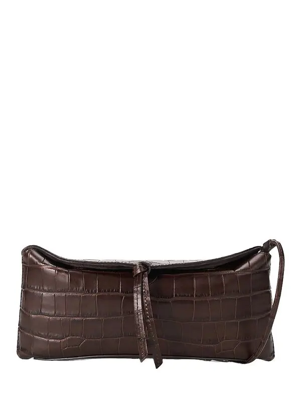Staud Eve Croco Embossed Leather Clutch - Espresso Croc