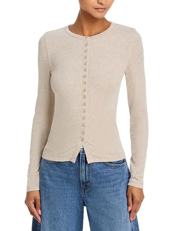 FRAME The Rib Splay Cardigan Sweater - Oatmeal Heather