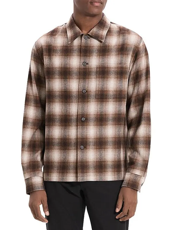 Theory Plaid Button Down Overshirt - Brownwood Multi