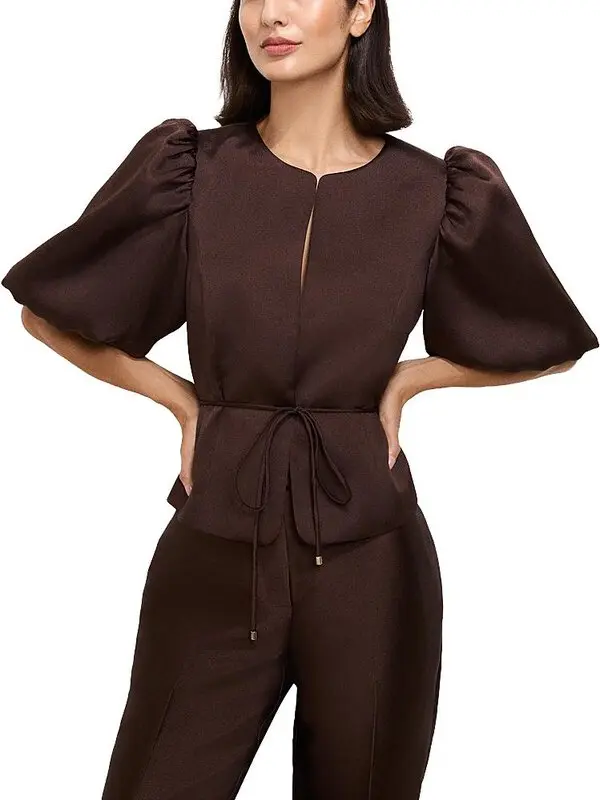 PHASE EIGHT Ivy Satin Puff Sleeve Jacket - Brown