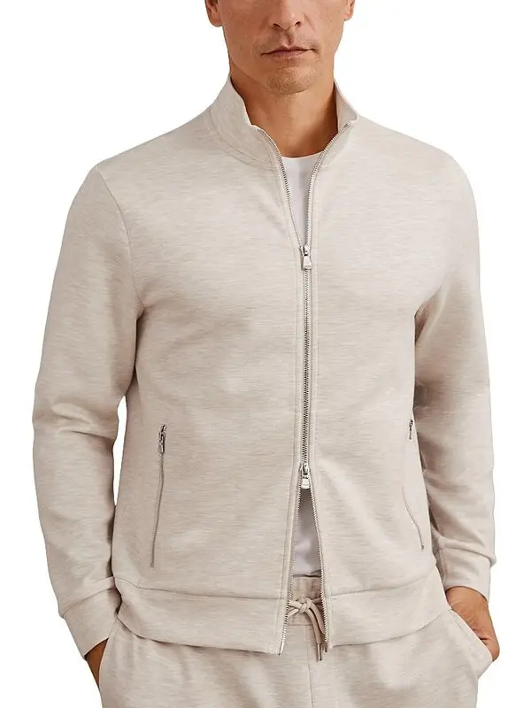 REISS Cortona Double Faced Jersey Zip Jacket - Oatmeal