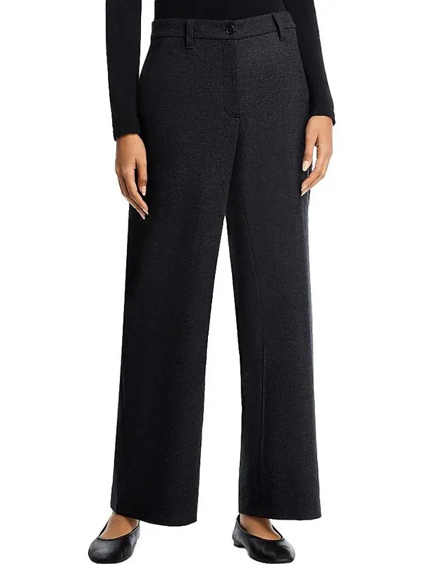 Eileen Fisher Wool Wide-leg Pants - Charcoal