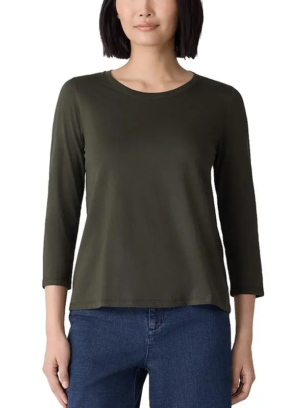 Eileen Fisher Cotton Round Neck Easy Top - Woodland