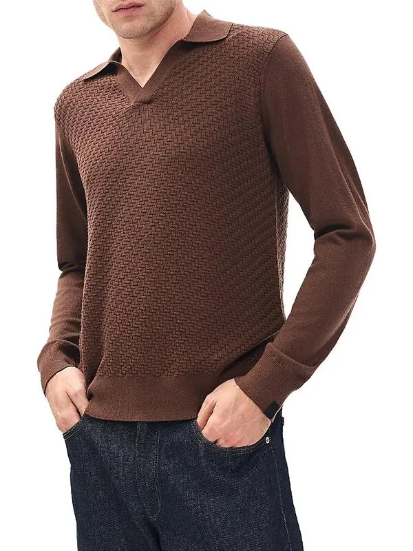 Rag & Bone Charles Long Sleeve Wool Polo Sweater - Brown