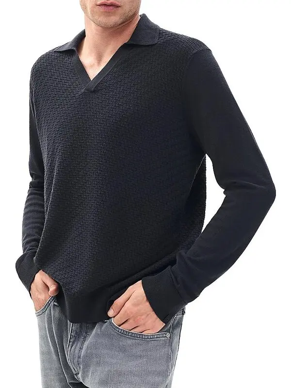 Rag & Bone Charles Long Sleeve Wool Polo Sweater - Washed Black
