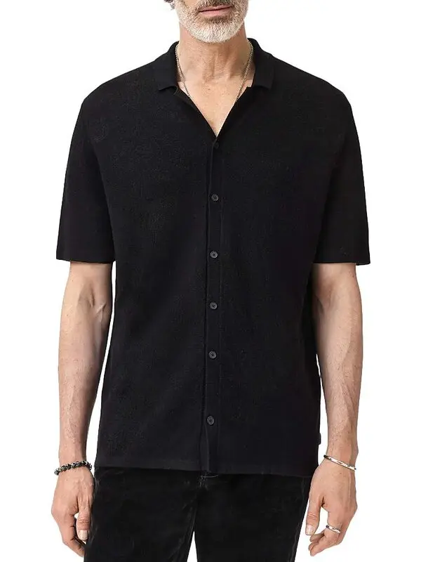 John Varvatos Arlon Jacquard Camp Collar Sweater - Black
