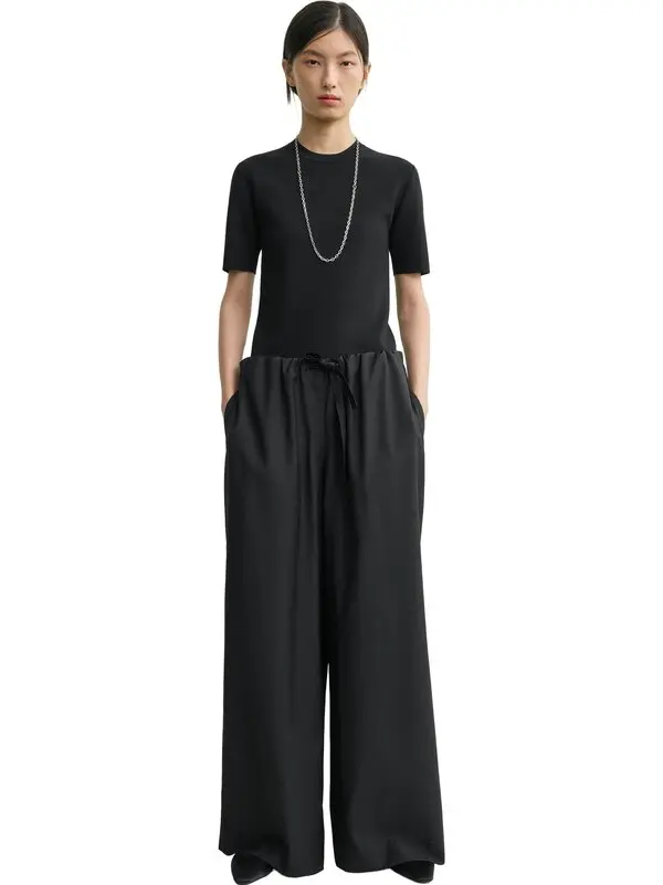 TOTEME Wide Leg Drawstring Trousers - Black