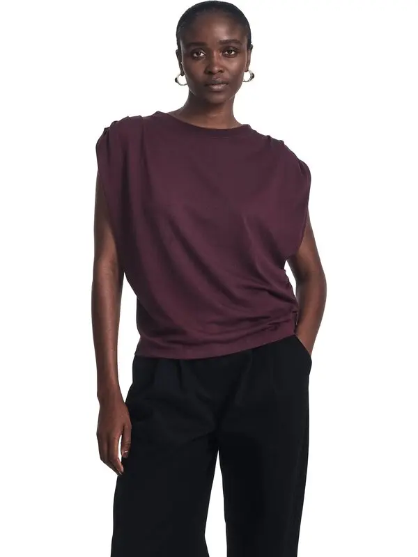 NINETY PERCENT Kaia Pleated Tank Top - Merlot