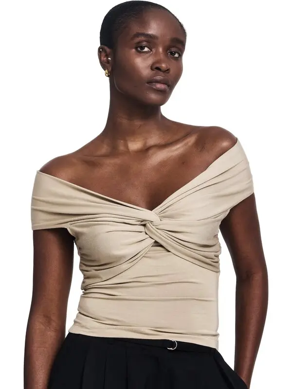 NINETY PERCENT Laila Twist Front Top - Taupe