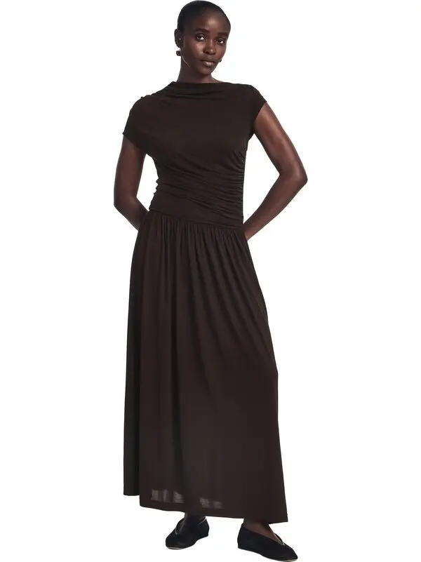 NINETY PERCENT Priam Draped Maxi Dress - Bitter Chocolate