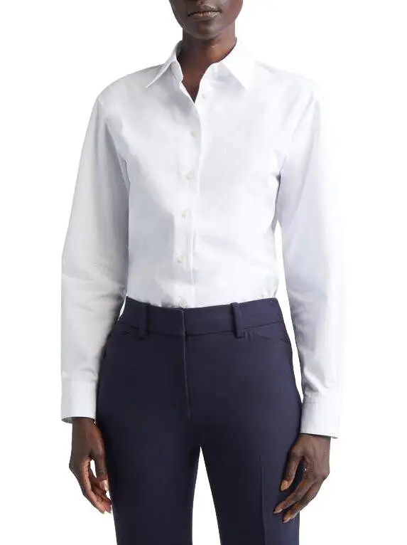 Lafayette 148 New York Fitted Cotton Poplin Shirt - White