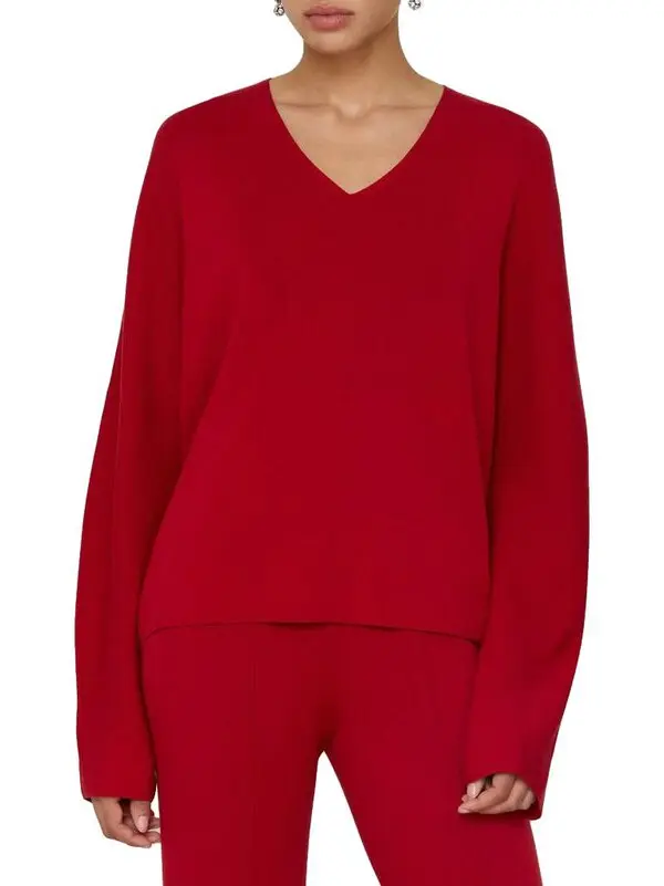 Lafayette 148 New York Rib Matte Crepe V-neck Sweater - Spark
