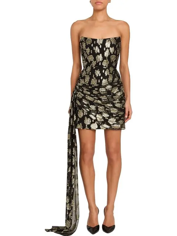 Amanda Uprichard Alaia Metallic Floral Strapless Mini Dress - Black /gold