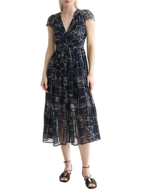 Scotch & Soda Cross-stitch Embroidery Midi Dress - Carbon