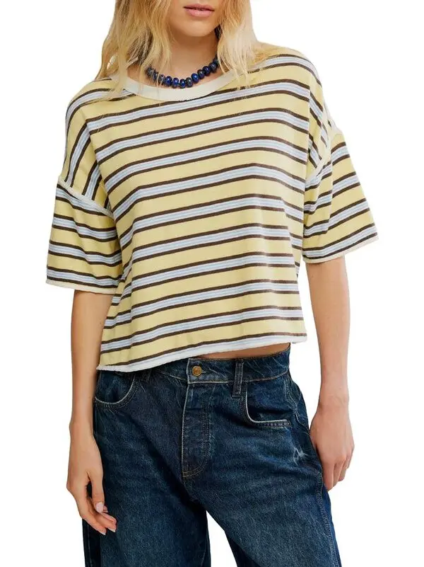 Free People Clean Rugby Stripe Cotton Top - Yellow Combo