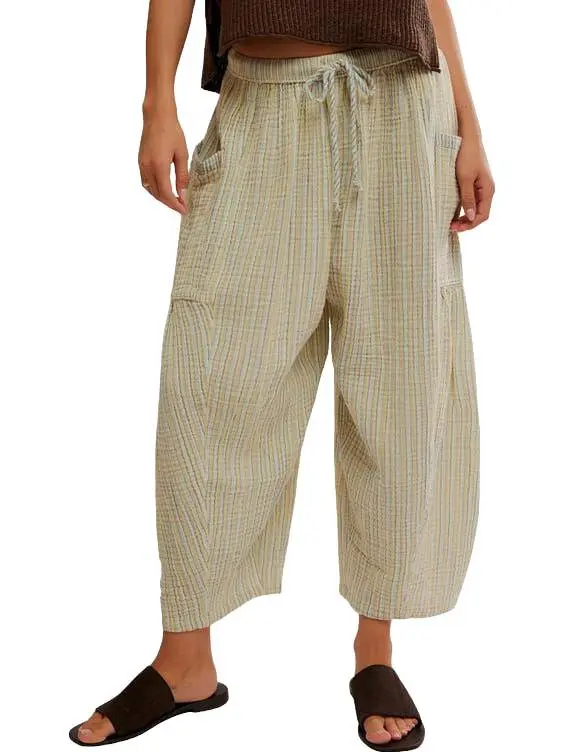Free People Quin Stripe Cotton Drawstring Pants - Chamomile Combo