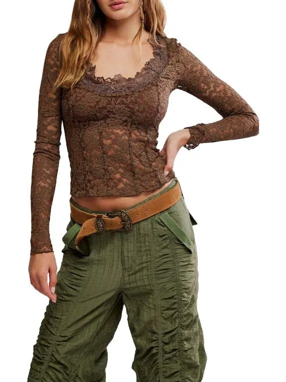 Free People All Night Long Lace Top - Teak