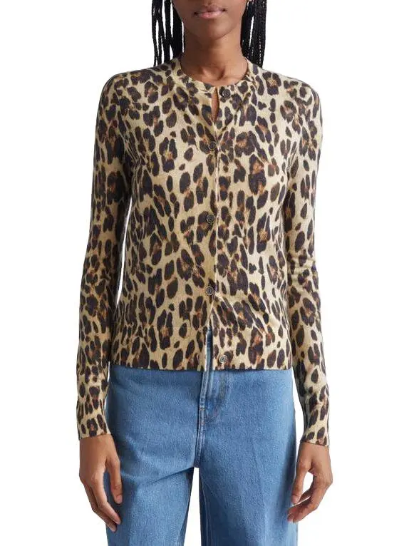 St. John Leopard Print Wool Cardigan - Bronze Latte Multi