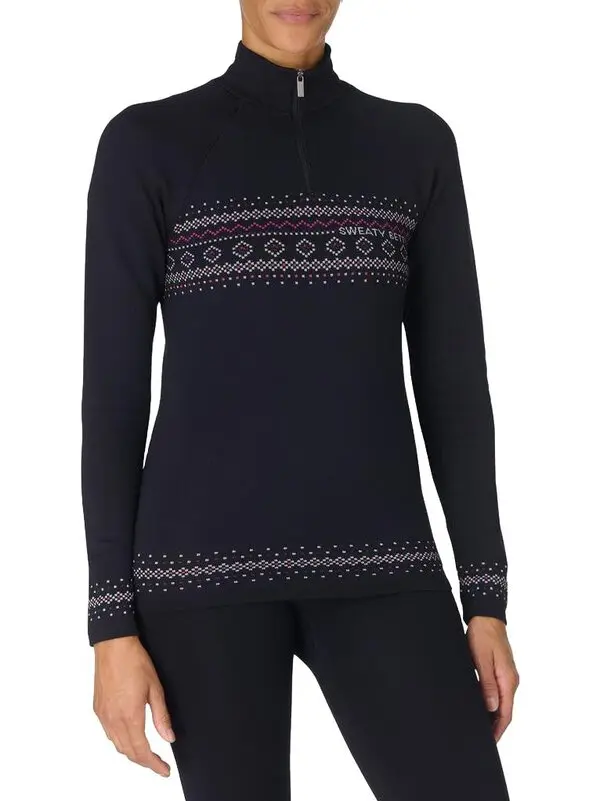 Sweaty Betty Fair Isle Base Layer Half Zip Pullover - Black Ski Fair Isle Jacquard