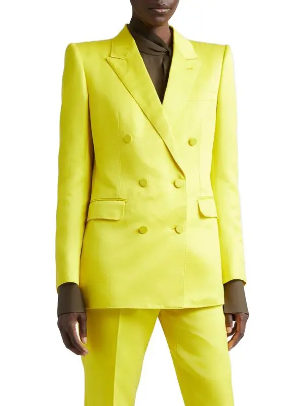 TOM FORD Double-breasted Hammered Satin Jacket - By160 Citron