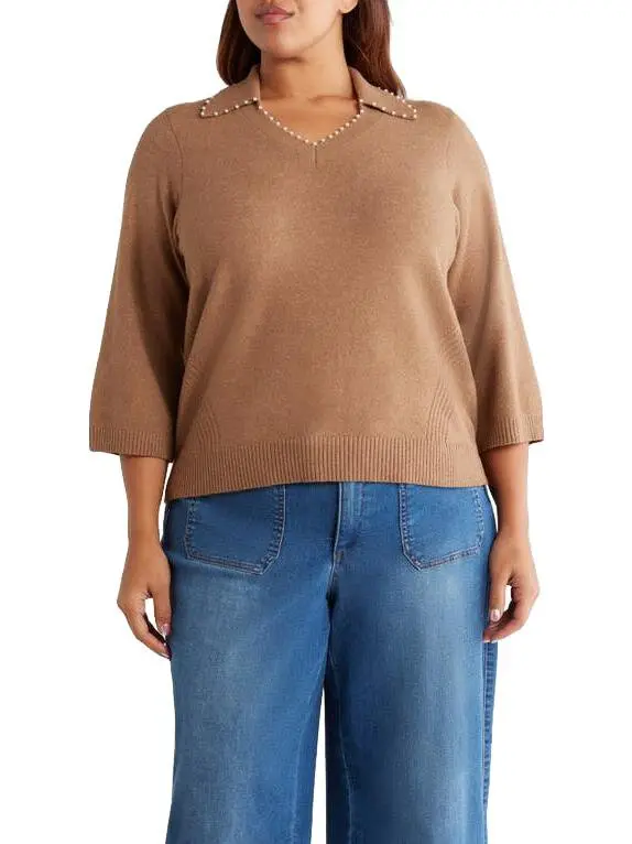 Wit & Wisdom Collared Sweater - Coffee Cake