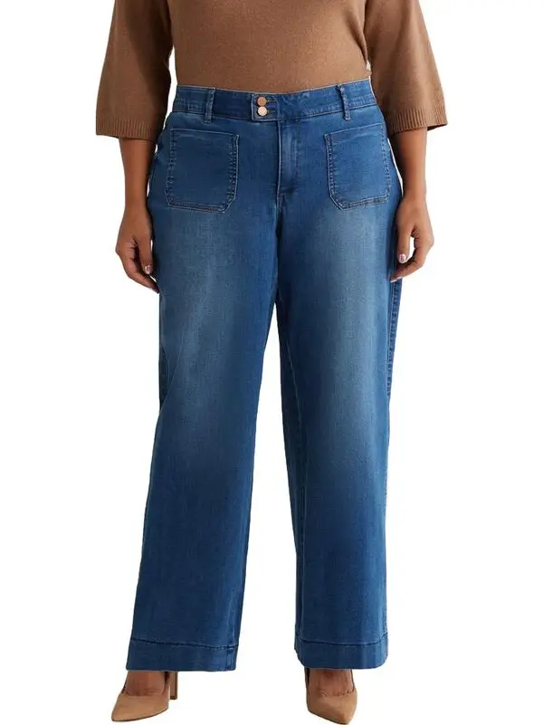 Wit & Wisdom Patch Pocket High-waist Wide-leg Jeans - Blue