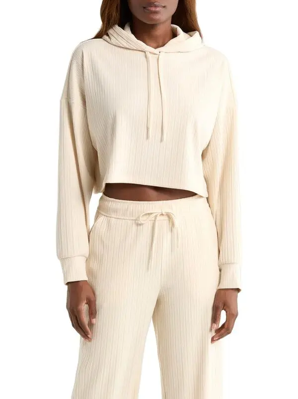 Beyond Yoga Breathe Easy Rib Crop Hoodie - Ivory