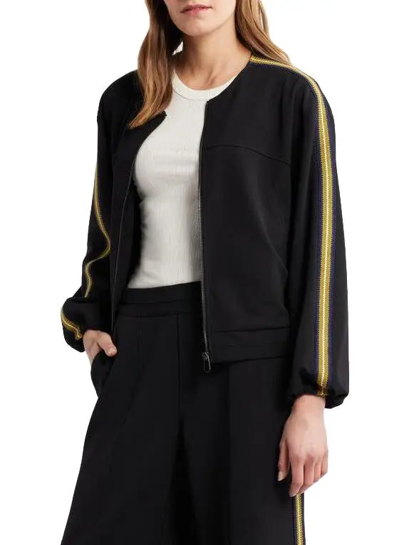 Wit & Wisdom Stripe Trim Front Zip Jacket - Black