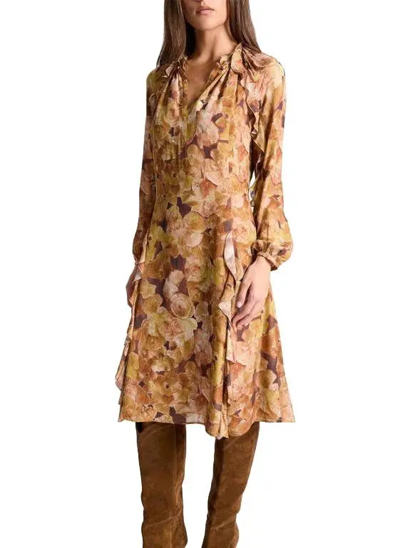 Santorelli Jayda Long Sleeve Floral Crepe Ruffle Dress - Hazelwood Multi