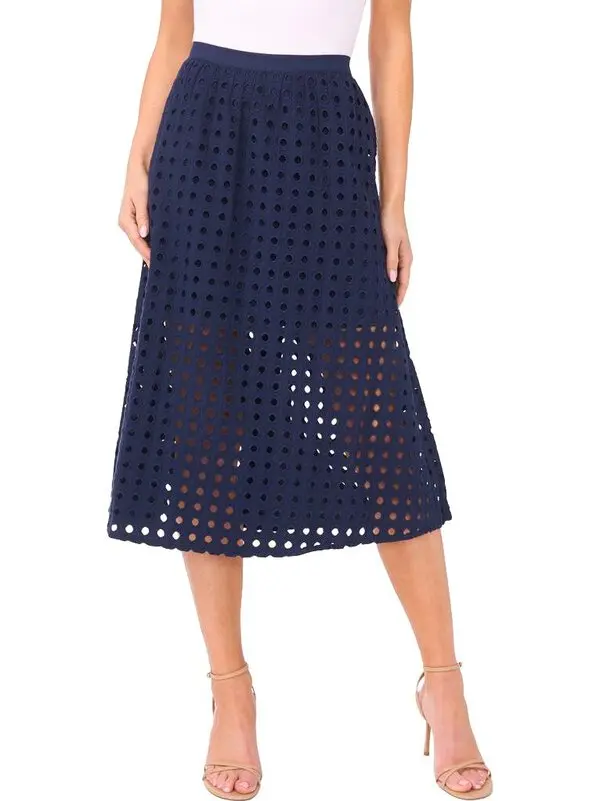 CECE DUPRAZ Eyelet Cotton Midi Skirt - Classic Navy