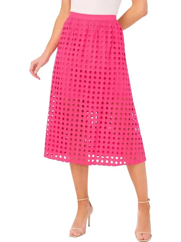 CECE DUPRAZ Eyelet Cotton Midi Skirt - Pink Taffy
