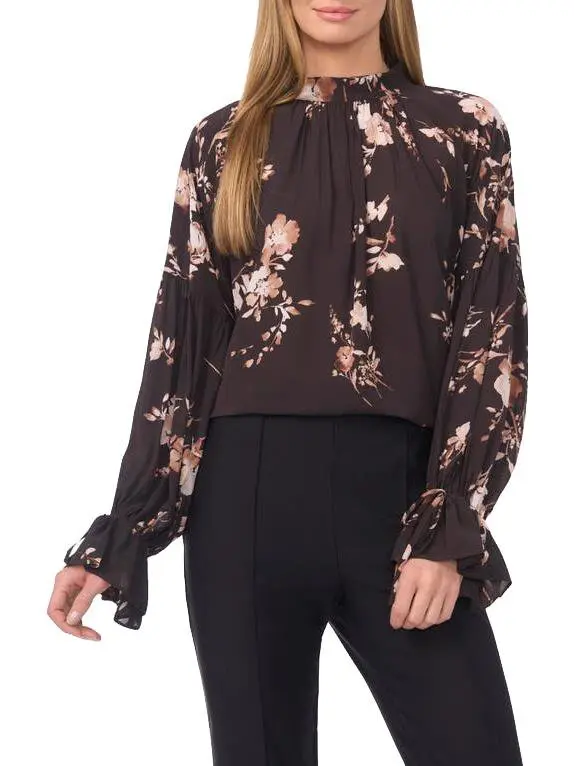 Ted Baker London Floral Tie Sleeve Top - Rich Black