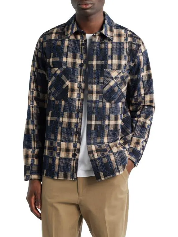 WAX LONDON Whiting Glitch Check Overshirt - Natural/navy