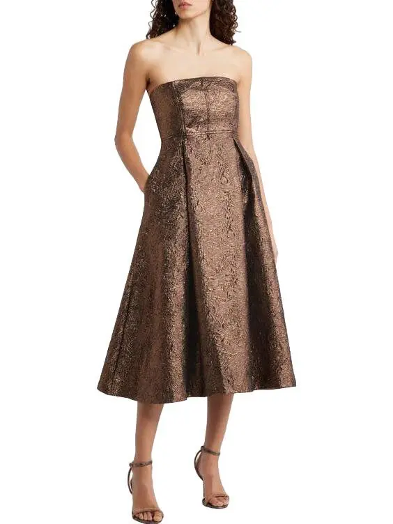 CECE DUPRAZ Strapless Metallic Midi Dress - Coffee Bean