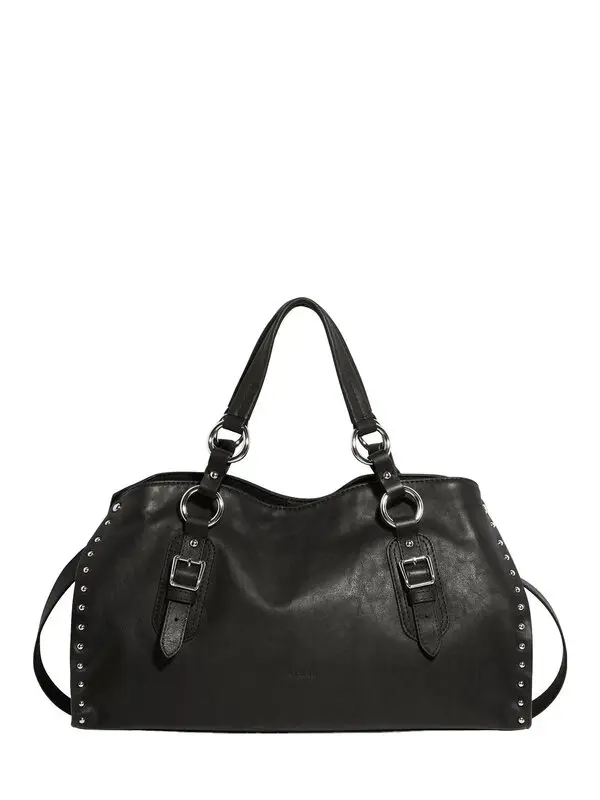 AIMEE Large Rodeo Leather Satchel - Black