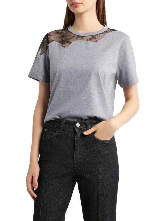 BOSS Eptima Lace Inset Cotton T-shirt - Pebble Melange